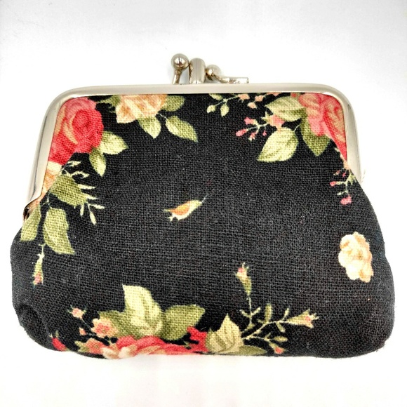 Anna Sui | Bags | New Anna Sui Change Coin Purse Wallet Black Floral ...